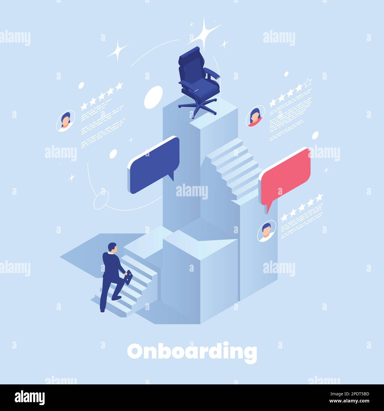 New employee orientation onboarding isometric concept with man moving ...
