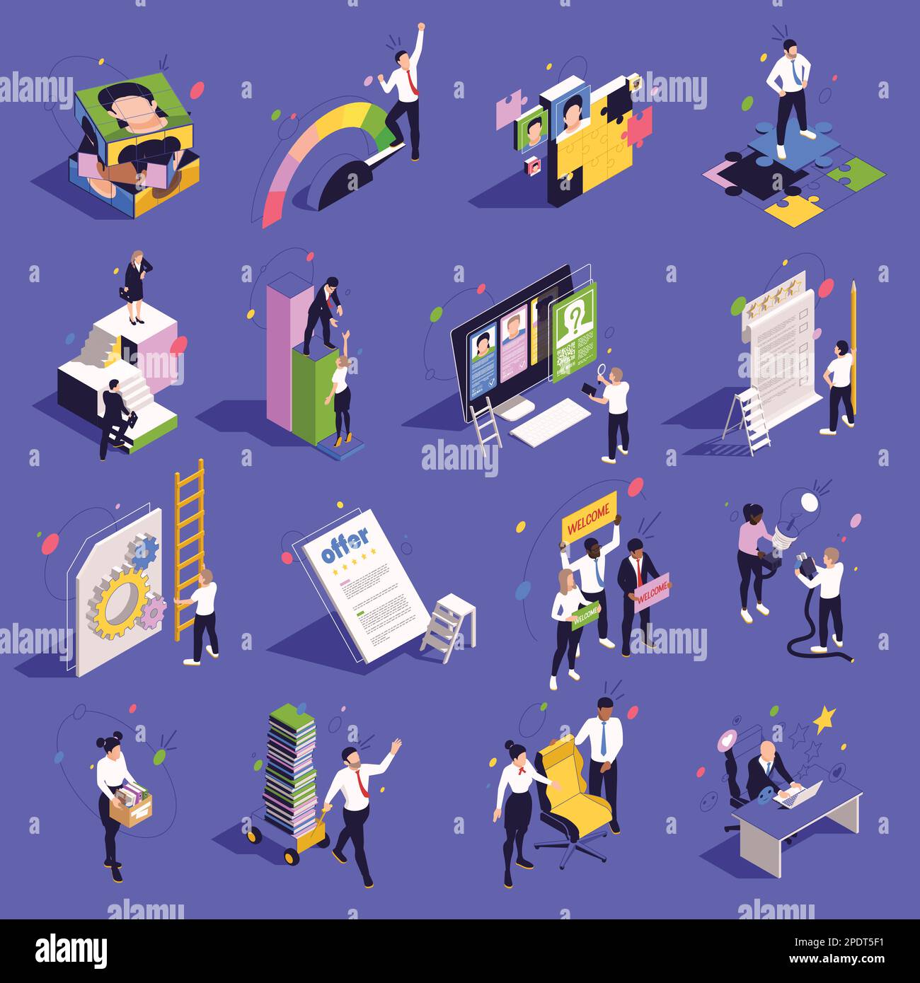 Employee onboarding isometric icons set with staff welcoming new worker ...