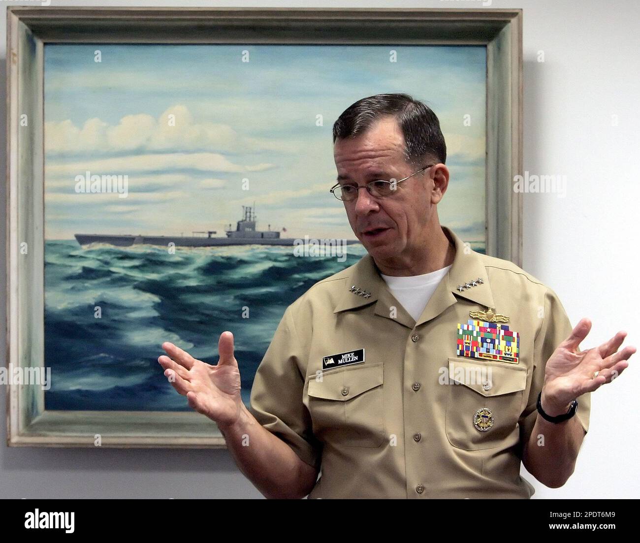 Adm. Michael Mullen, Chief of Naval Operations, speaks to reporters ...