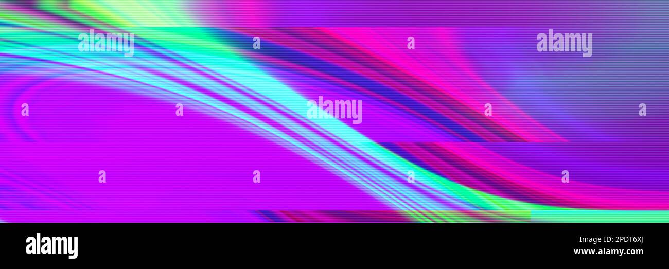 Banner with Distorted with Motion glitch effect Abstract purple pink ...
