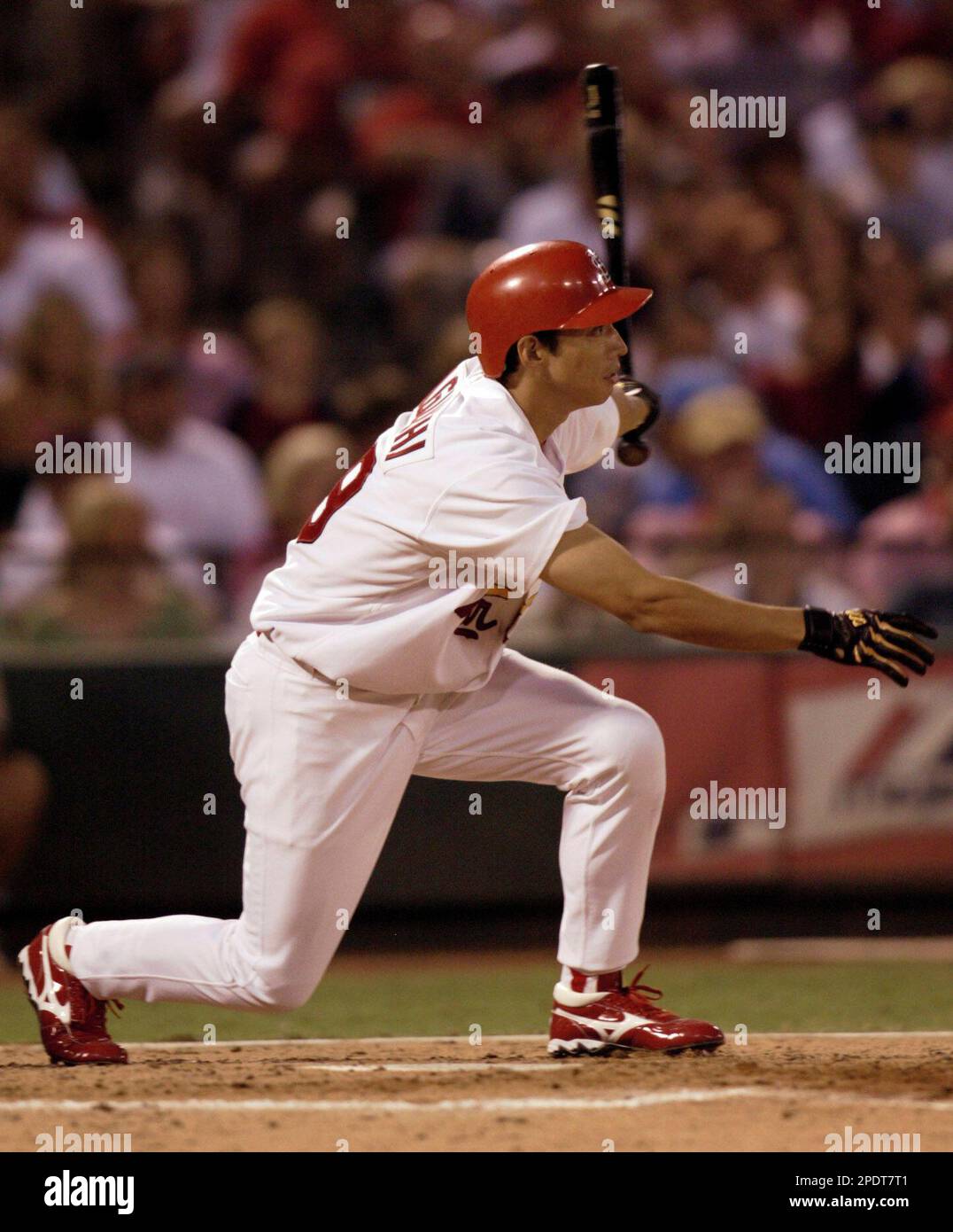 St. Louis Cardinals' So Taguchi watches his single in the fourth inning ...