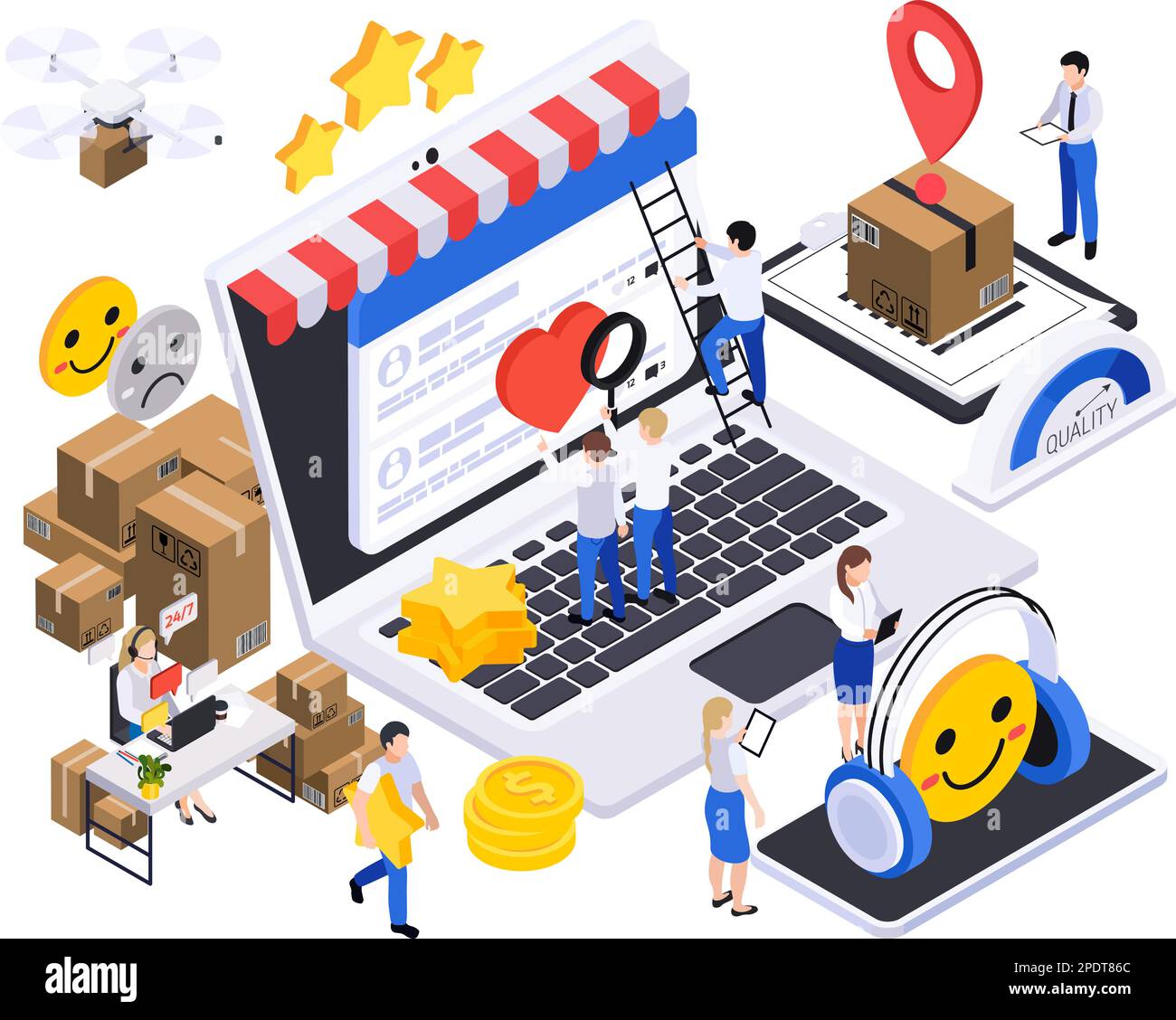 Business growth strategy isometric composition with laptop storefront ...