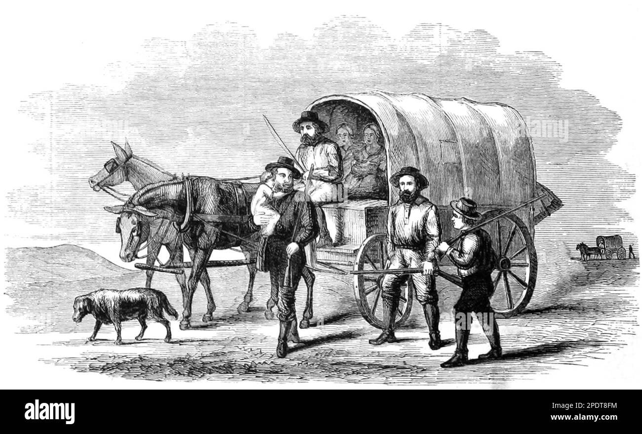 Settlers crossing the Great Plains on their way to California in 1859 ...