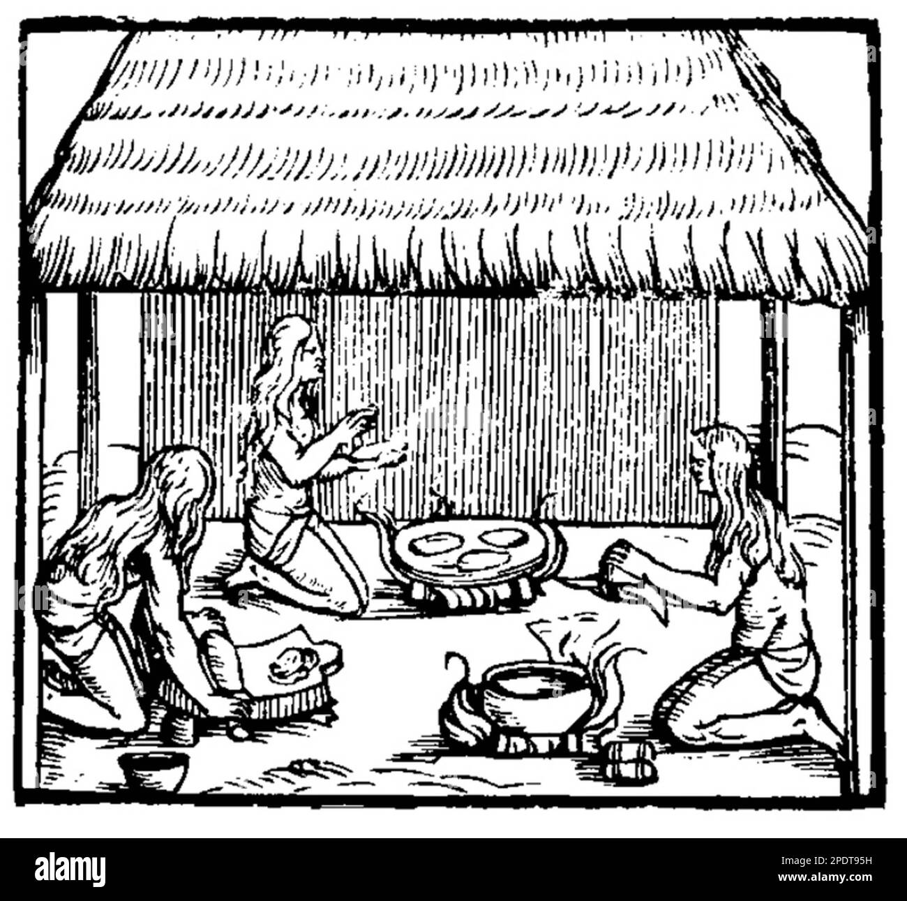 Taíno women preparing cassava bread Stock Photo - Alamy