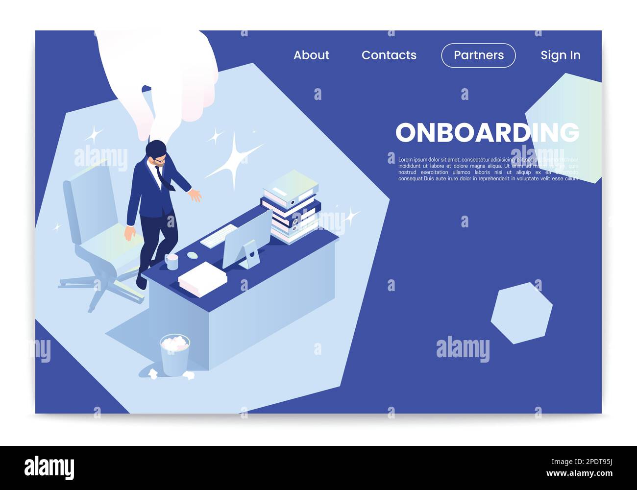 Onboarding new employee orientation in office isometric web page 3d ...
