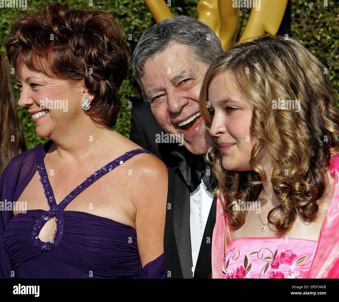 Comedian Jerry Lewis, center, arrives at the Creative Emmy Awards ...