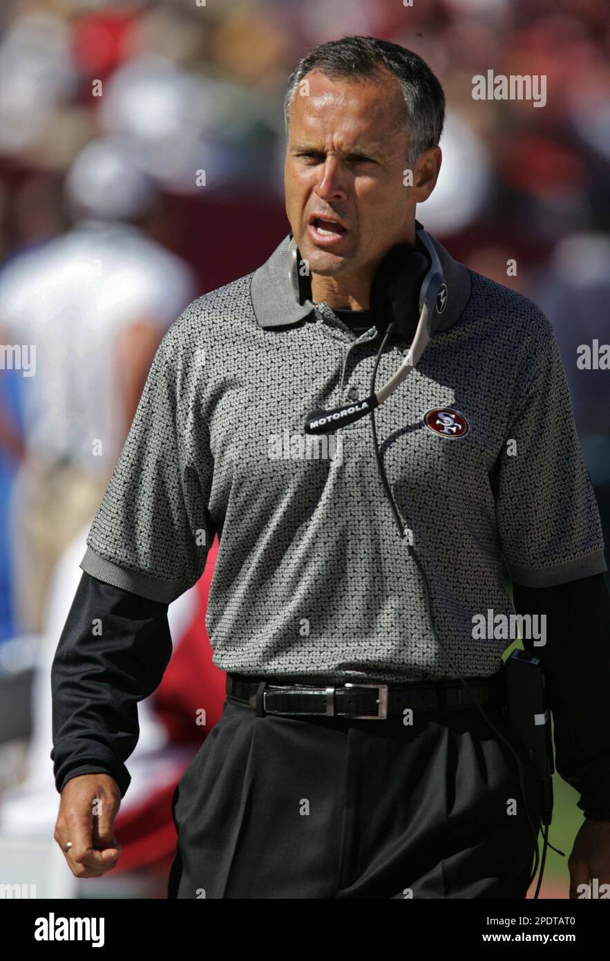 San Francisco 49ers coach Mike Nolan talks to his team in the fourth ...