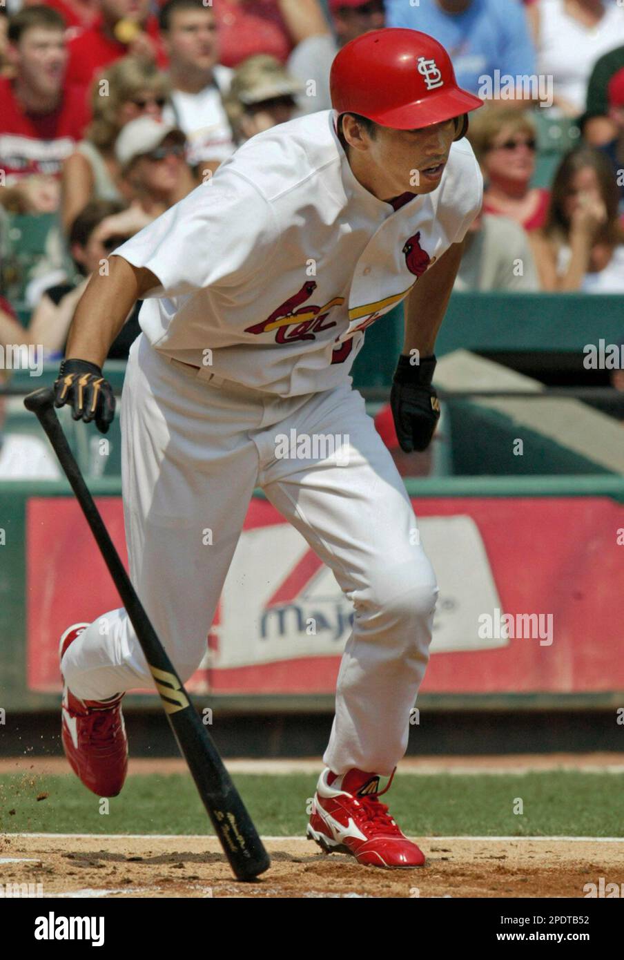 St. Louis Cardinals So Taguchi runs to first after hitting a single in ...