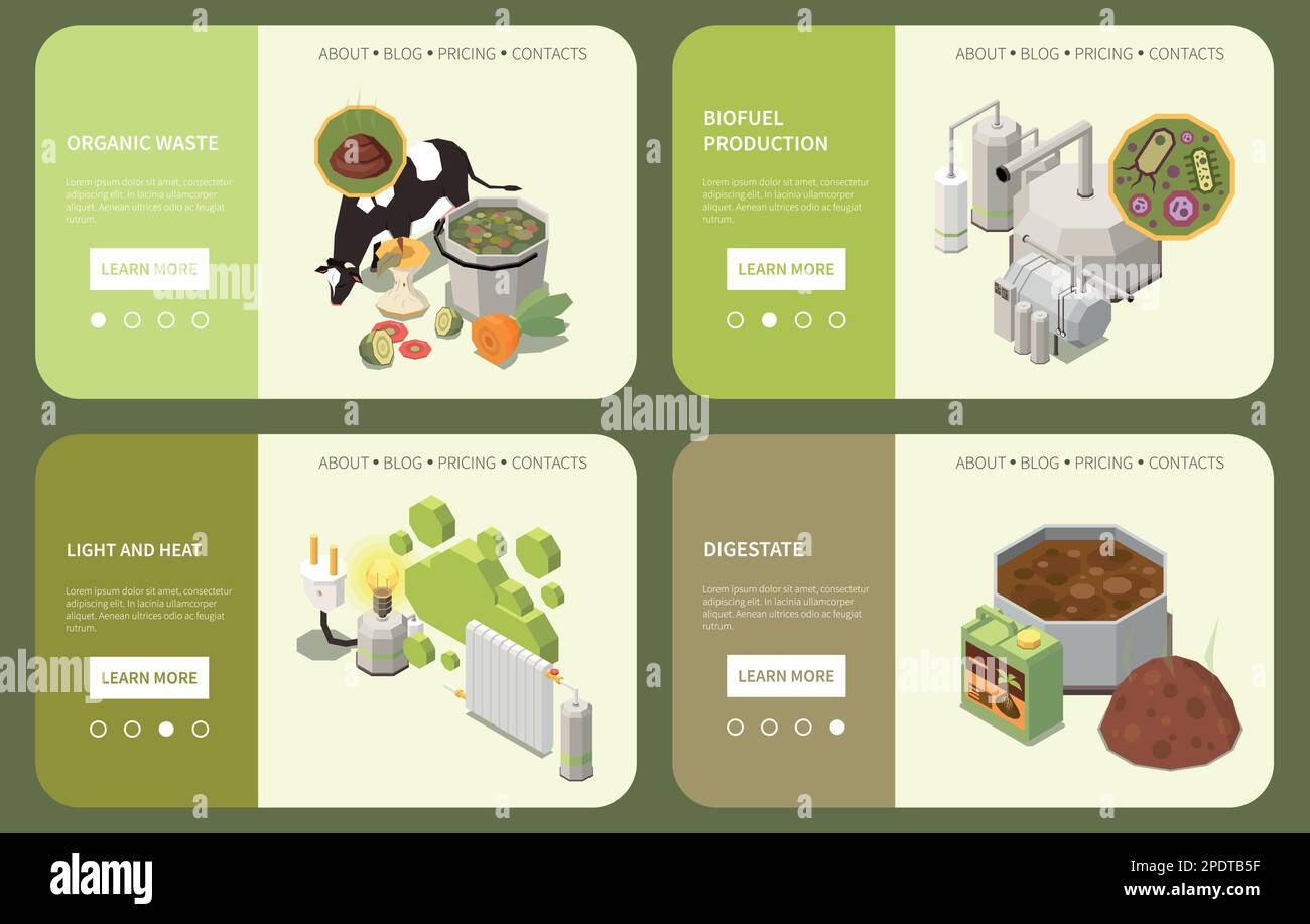 Biofuel production organic waste energy consumption digestate isometric ...