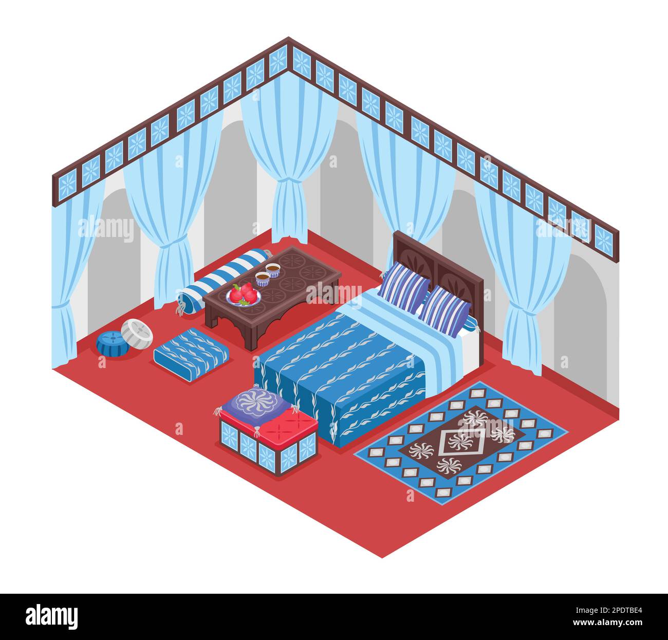 Middle eastern style interior concept with furniture isometric vector ...