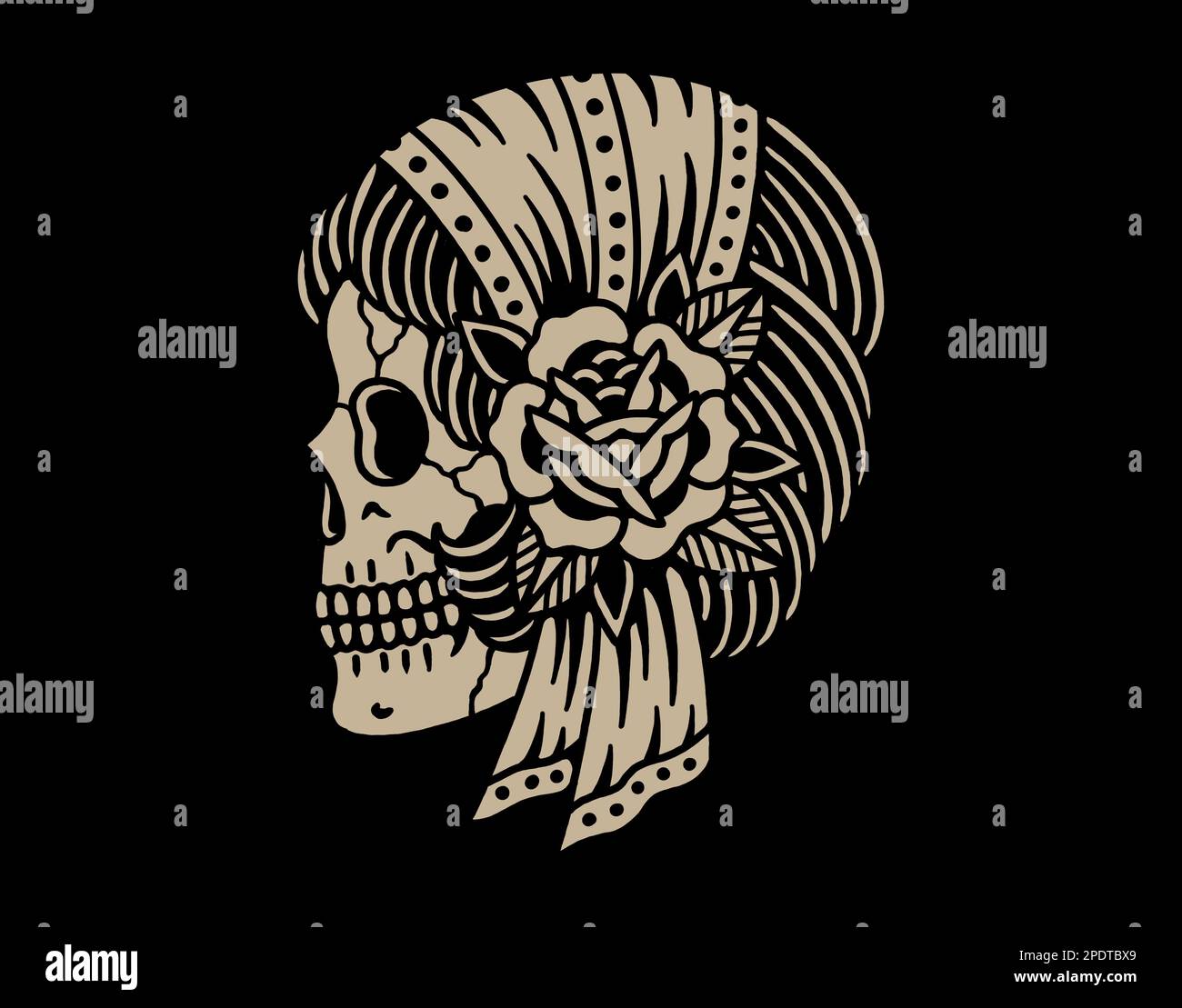 Old school traditional tattoo inspired graphic design skull woman face ...