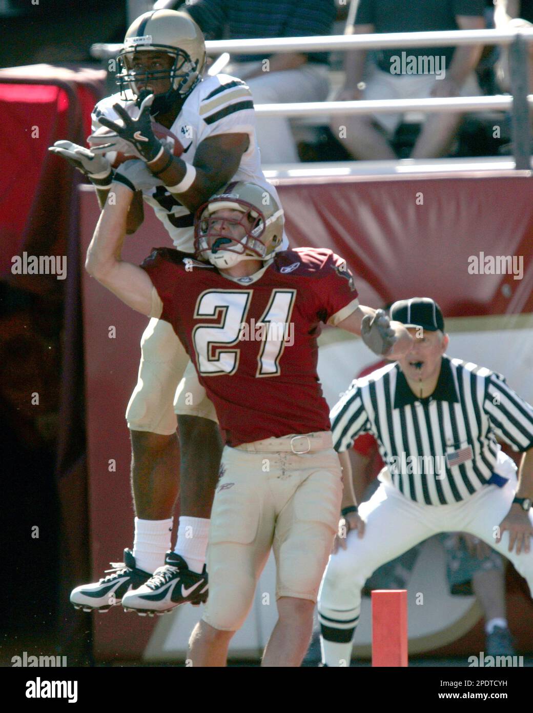 Army wide receiver Jeremy Trimble (5) battles Boston College defender ...