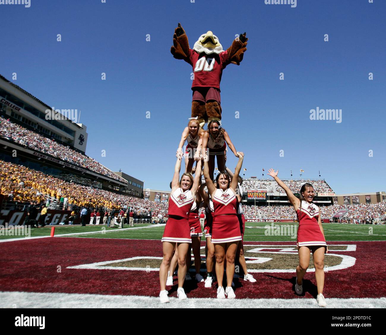 Boston College cheerleaders and Baldwin, the Boston College mascot ...