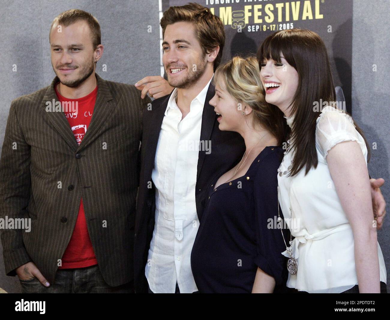 Actors from the film Brokeback Mountain (from left) Heath Ledger, Jake ...