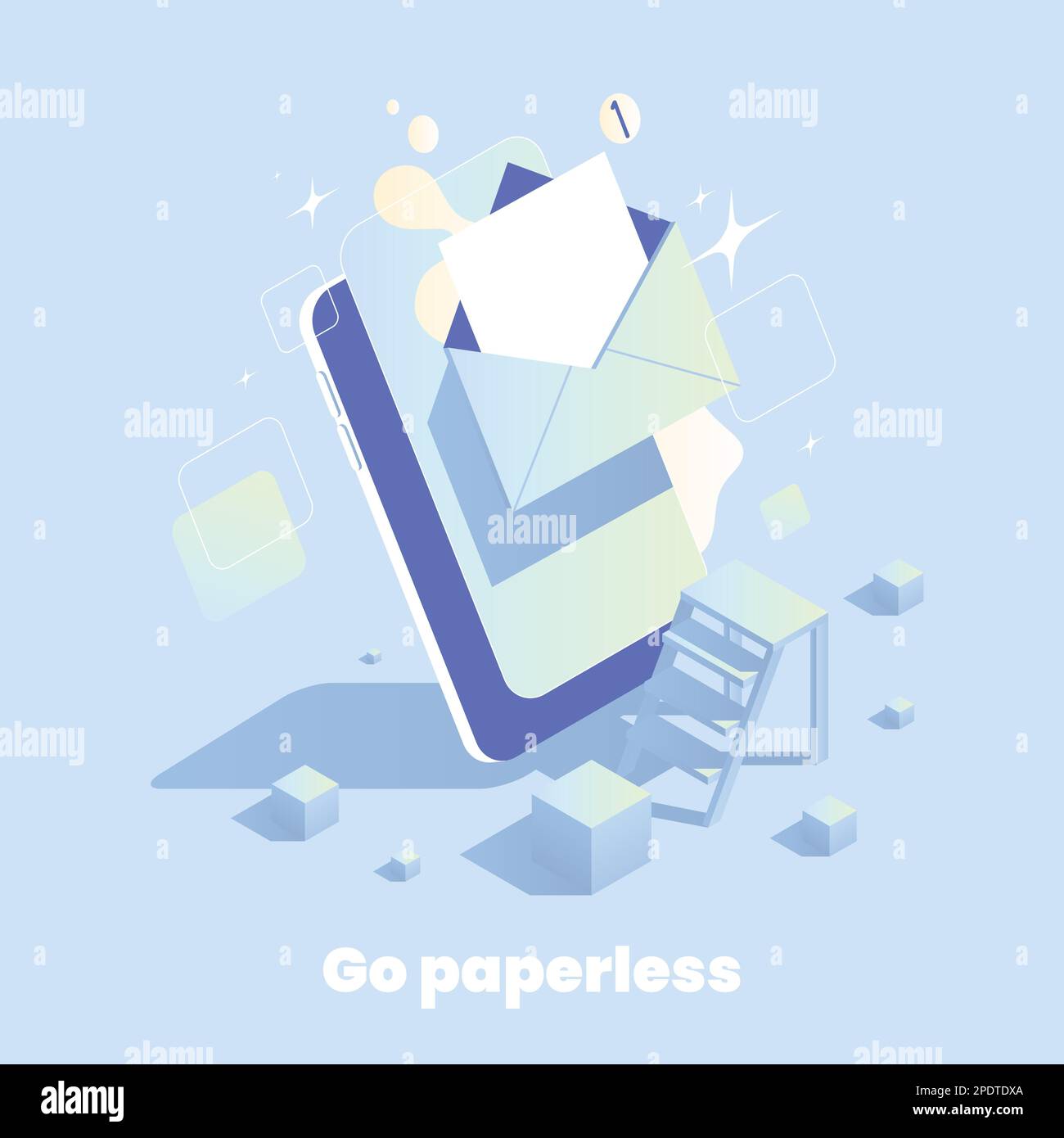 Go paperless concept with electronic documents on smartphone 3d ...