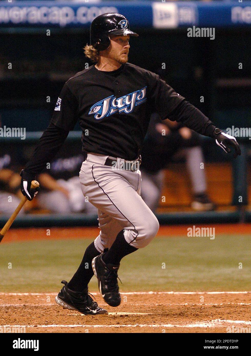 Toronto Blue Jays' Gregg Zaun hits an RBI single to tie the game in the ...