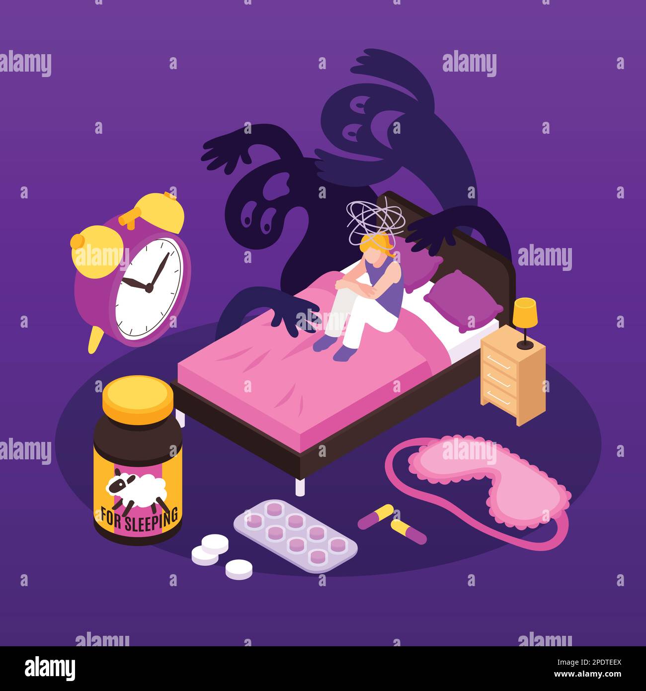 Healthy sleep concept with dream and insomnia symbols isometric vector ...