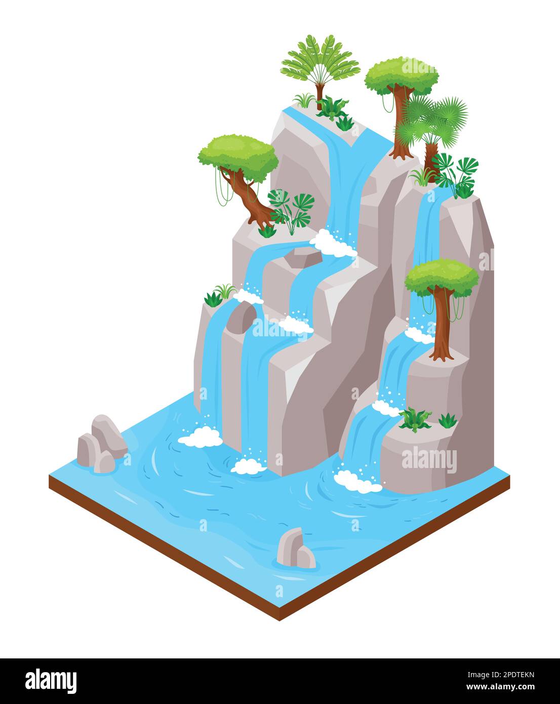 Waterfall concept with national park symbols isometric vector ...