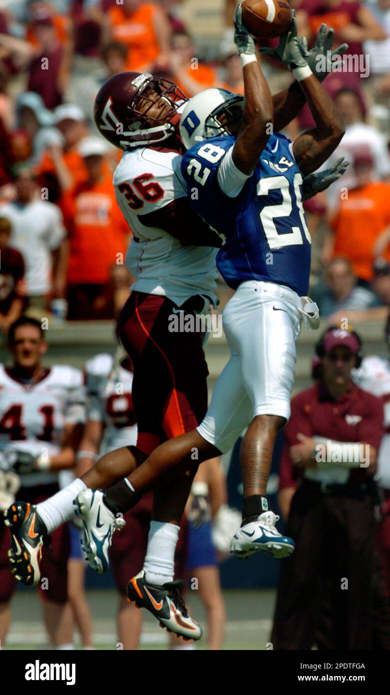 Virginia Tech's Aaron Rouse (36) breaks up a pass intended for Duke's ...