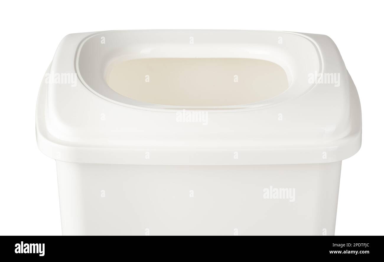 White plastic waste bin isolated on white Stock Photo - Alamy