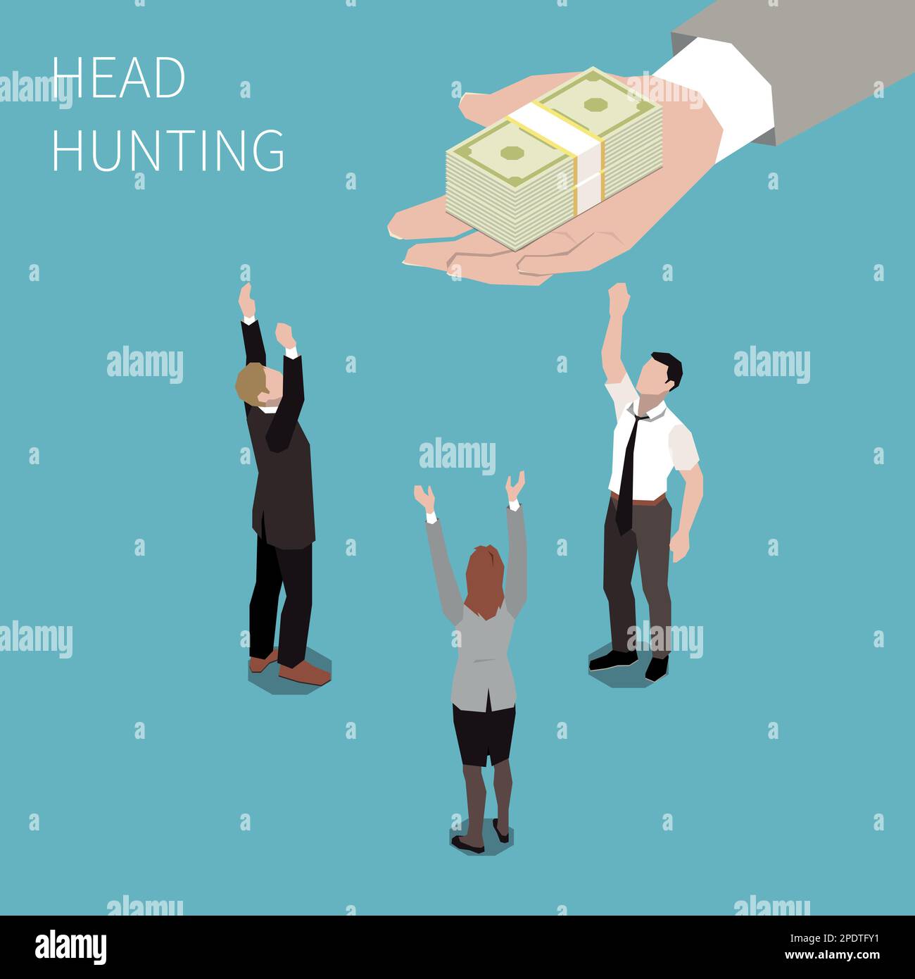 Headhunting isometric concept with three job candidates and recruiter ...