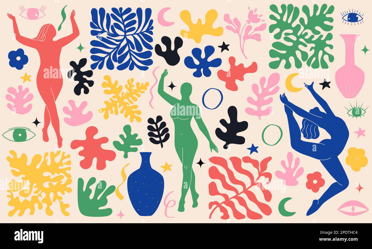 Groovy doodle and abstract art set. Matisse random organic shapes and ...