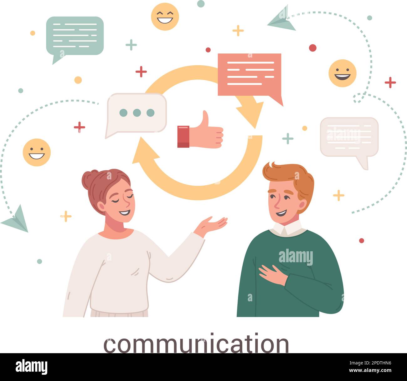 Communication cartoon design concept with social networks signs and ...