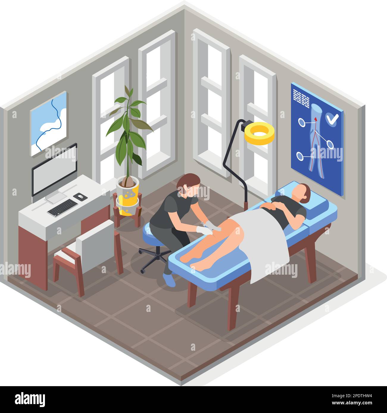 Varicose isometric composition with isolated view of doctors office ...