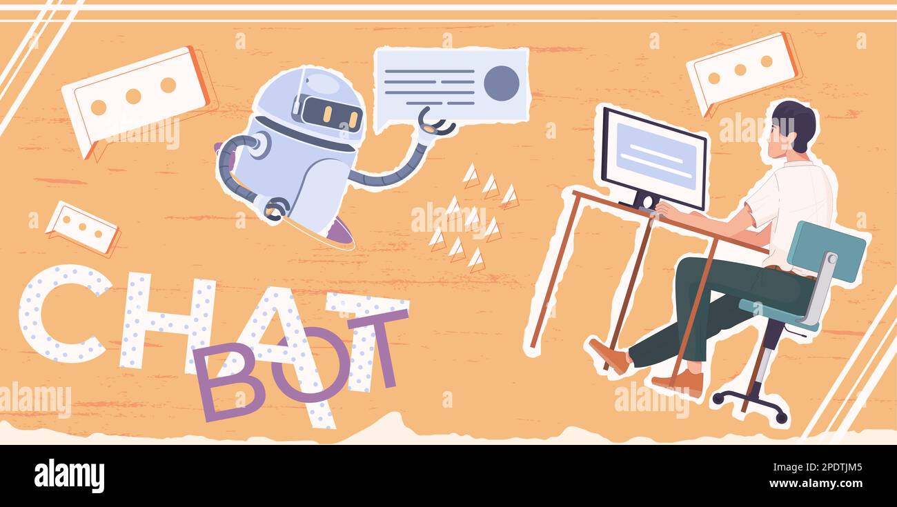 Chat bot composition with collage of flat chat bubbles character of ...