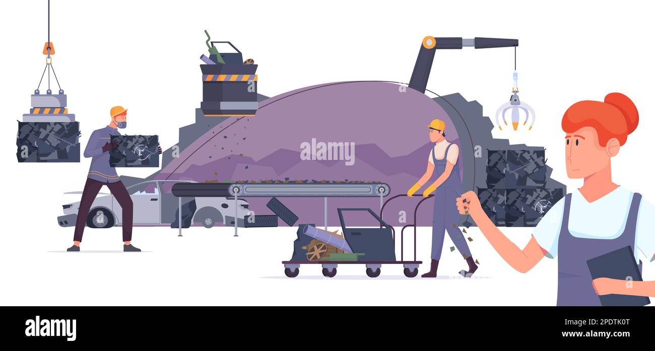 Metal recycling flat composition with isolated view of dumping site ...