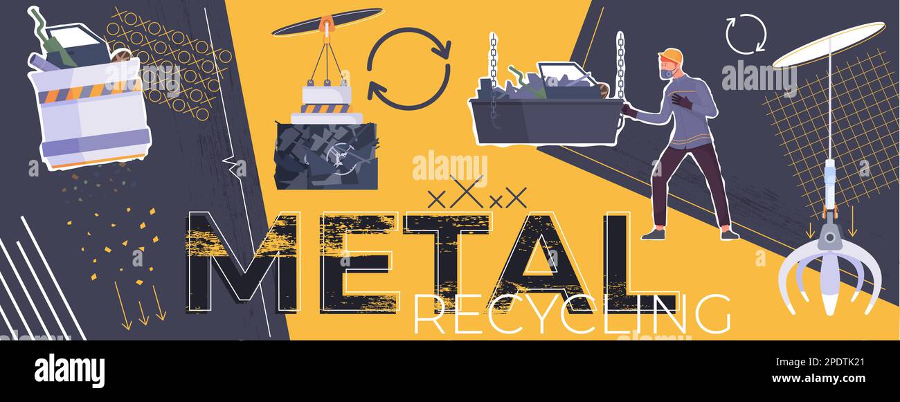 Metal recycling composition with collage of editable text and flat ...