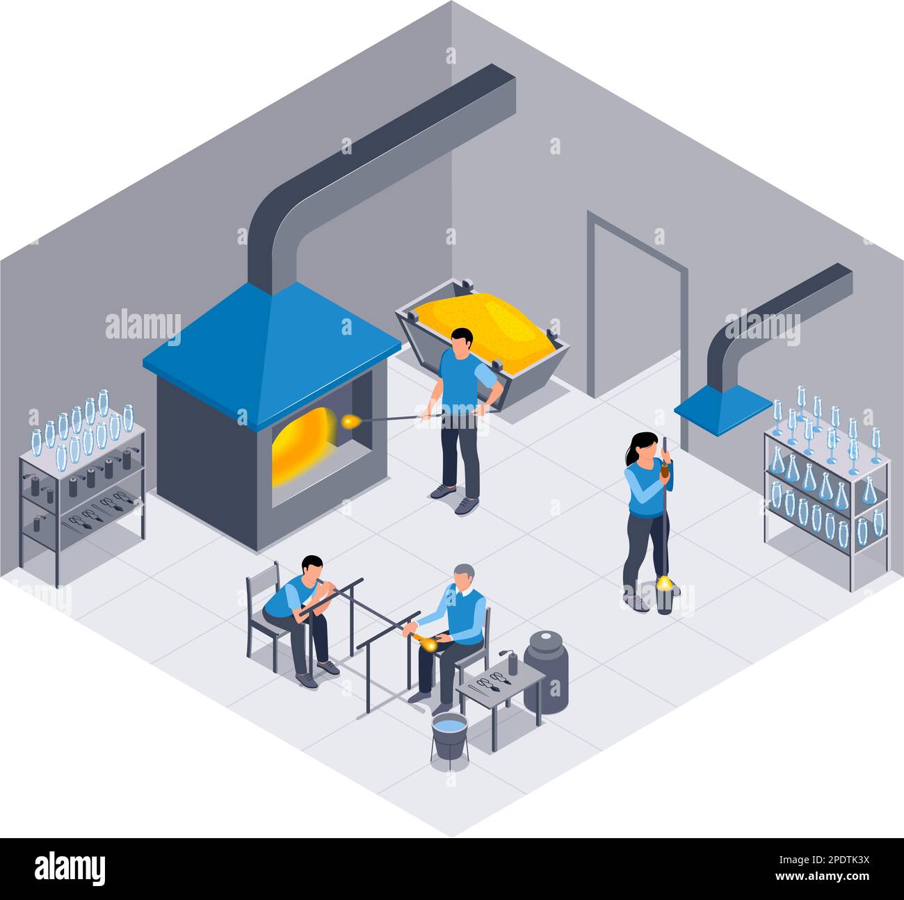 Isometric Glass Production Composition With Isolated View Of Factory