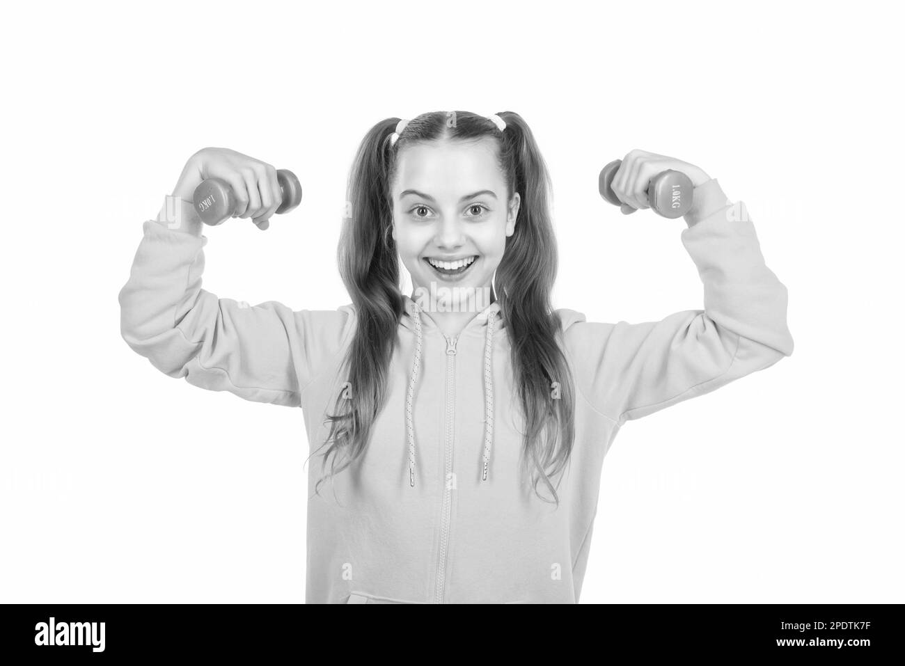 healthy life. kid with sport equipment isolated on white. determination ...