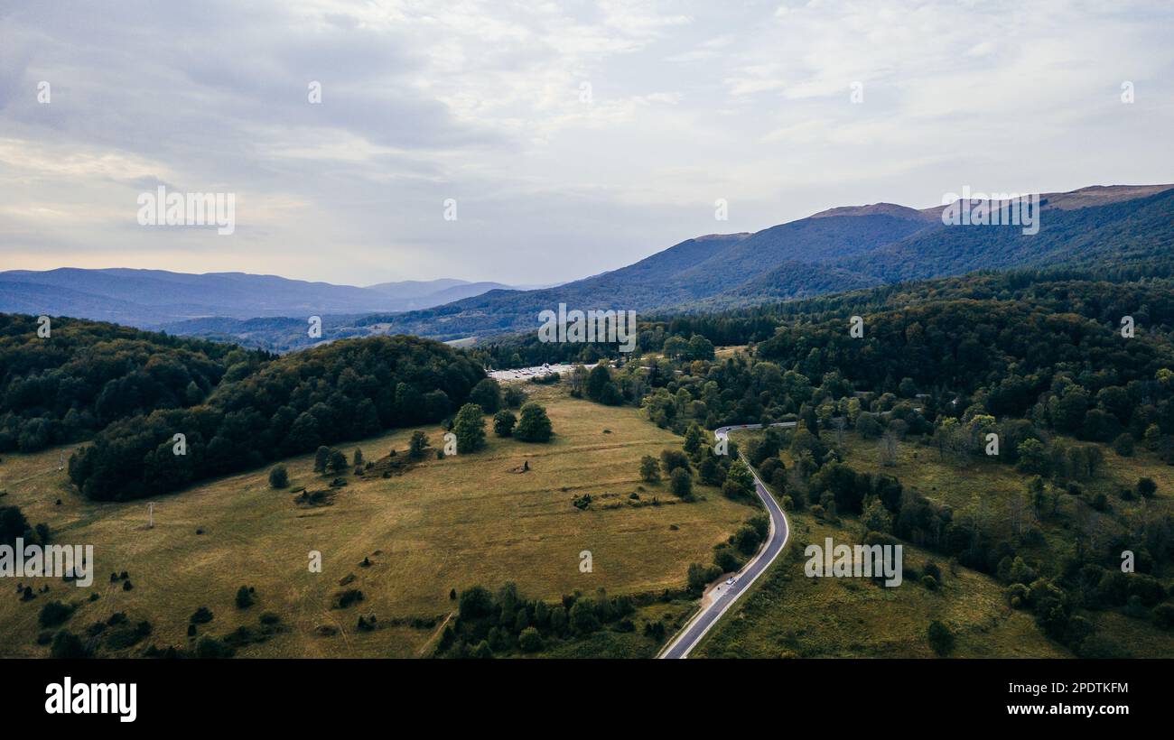 Aerial view of the forest in the Bieszczady mountains in Poland Stock ...