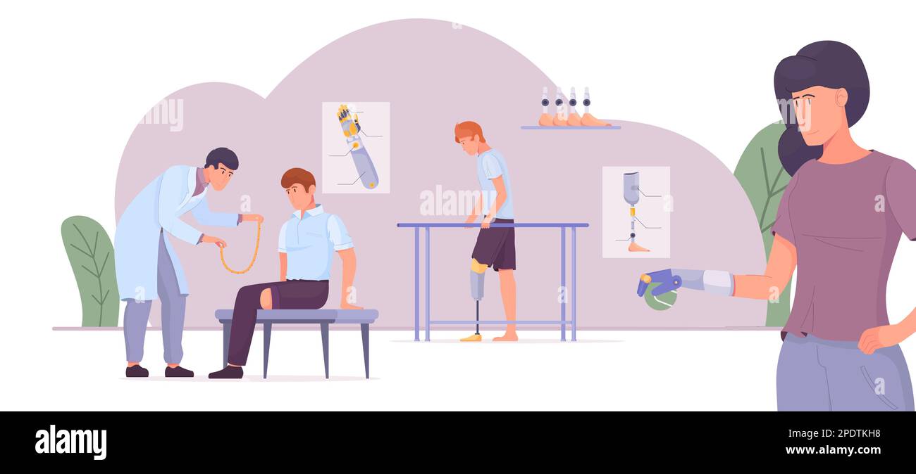 Prosthetics robotic flat composition with isolated view of doctors ...