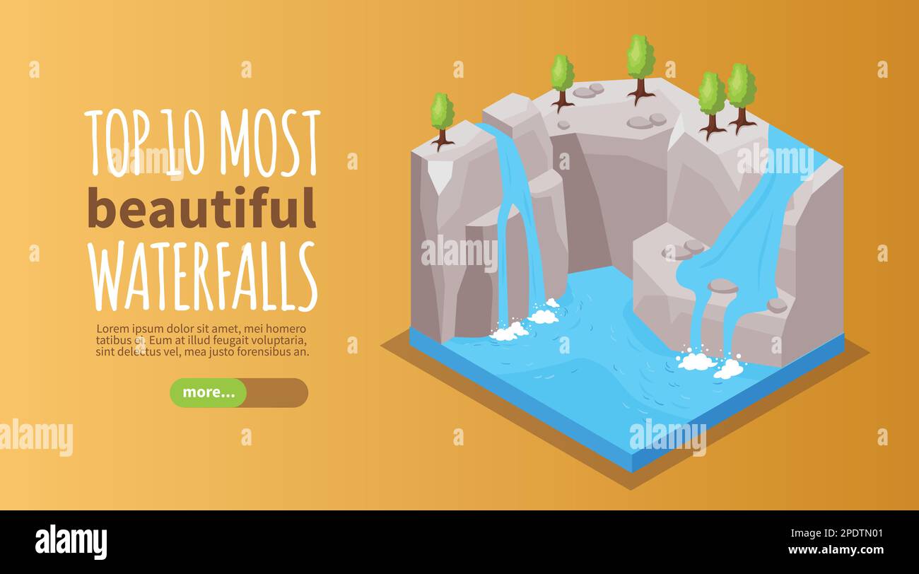 Waterfall horizontal banner with beautiful national park symbols ...