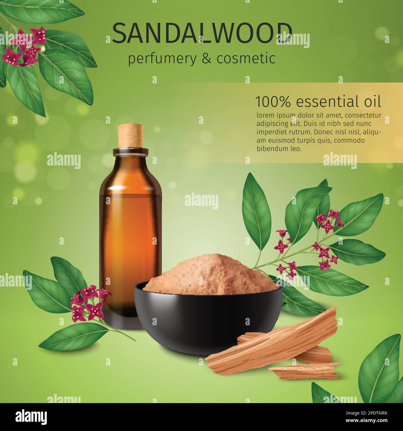 Sandalwood perfumery and cosmetic realistic AD poster with sandal ...