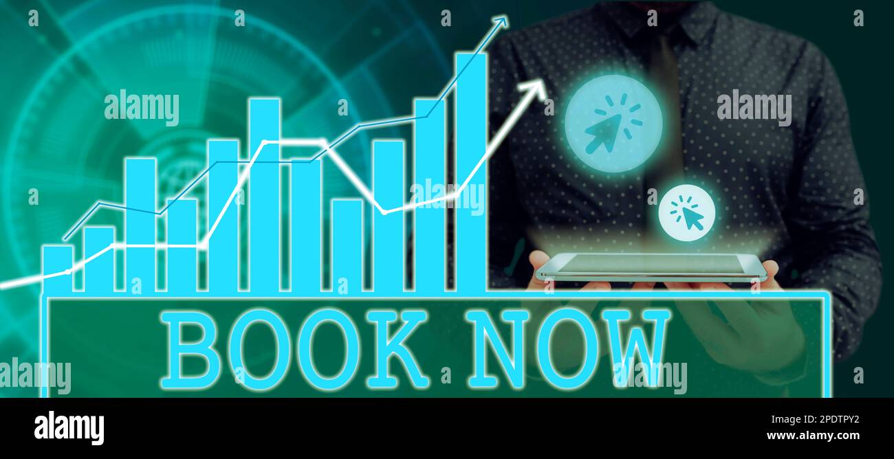 Hand writing sign Book Now. Business showcase Make a reservation in ...