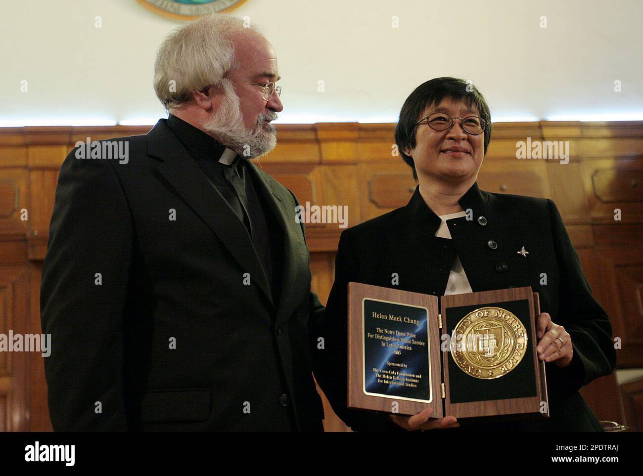 Human rights activist Helen Mack, right, receives a Public Service in ...