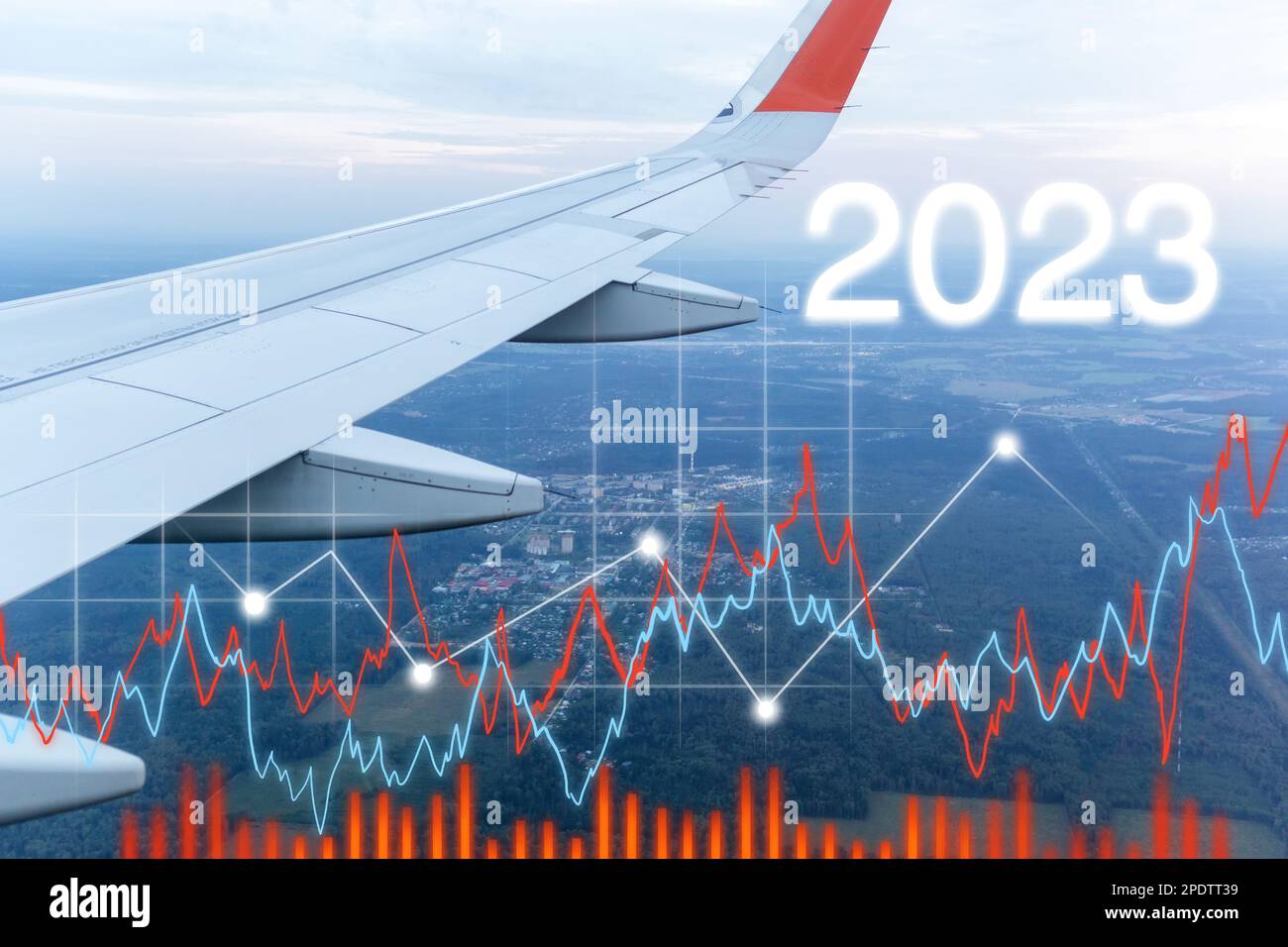 Airplane flying over the sea of clouds. Travel and artistic concept ...