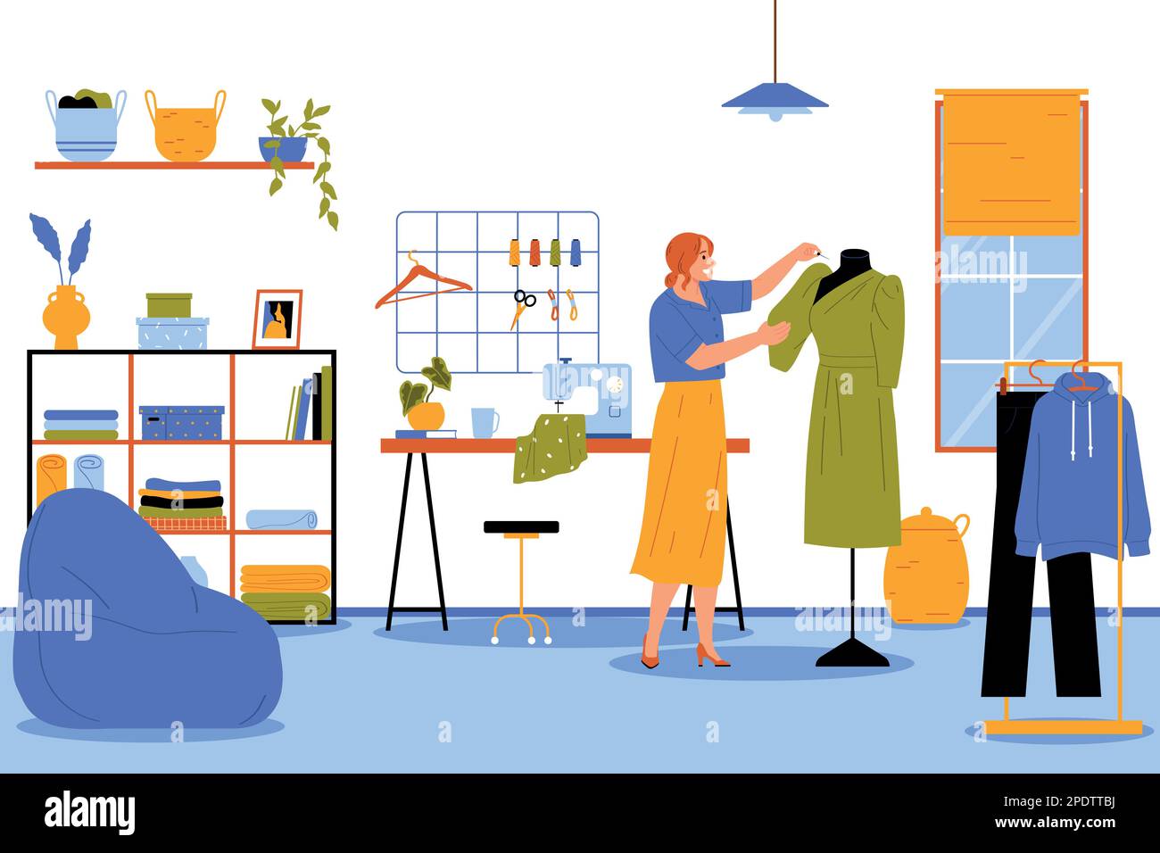 Female fashion designer measuring model Stock Vector Images - Alamy