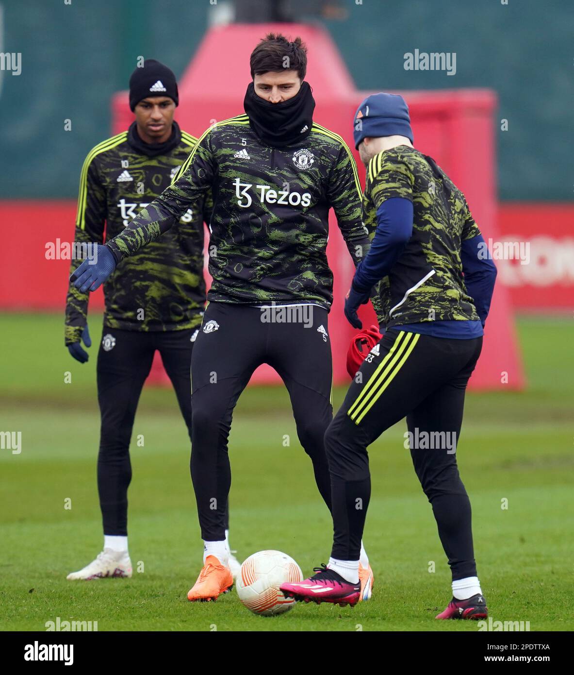 Manchester United's Marcus Rashford, Harry Maguire and Luke Shaw during ...