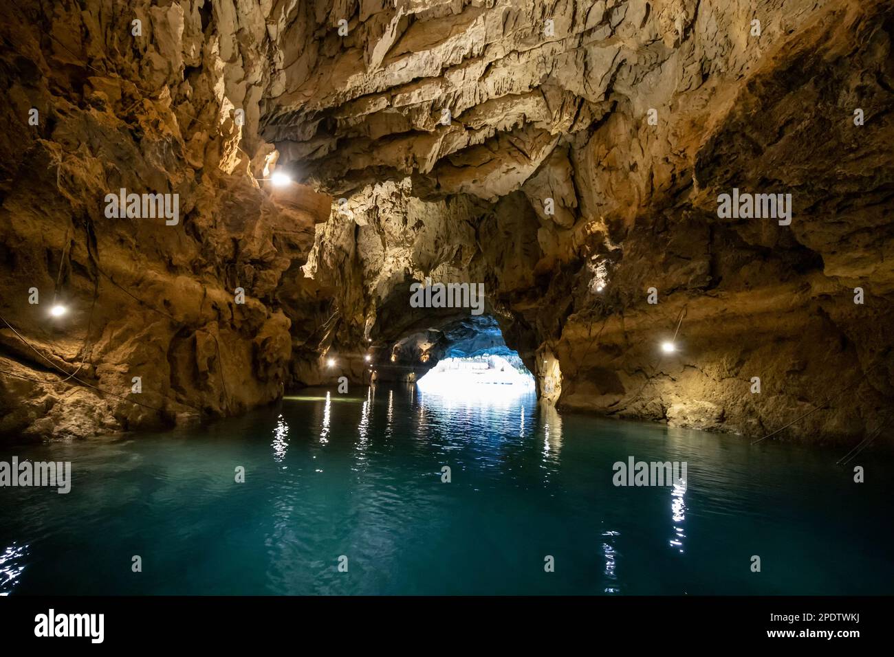 Scenic lake in dark cave. Speleology and travel concept Stock Photo - Alamy