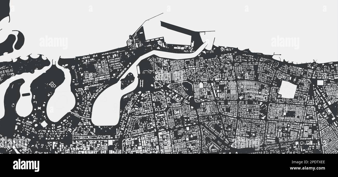 Sharjah vector map. Detailed black map of Sharjah city administrative ...