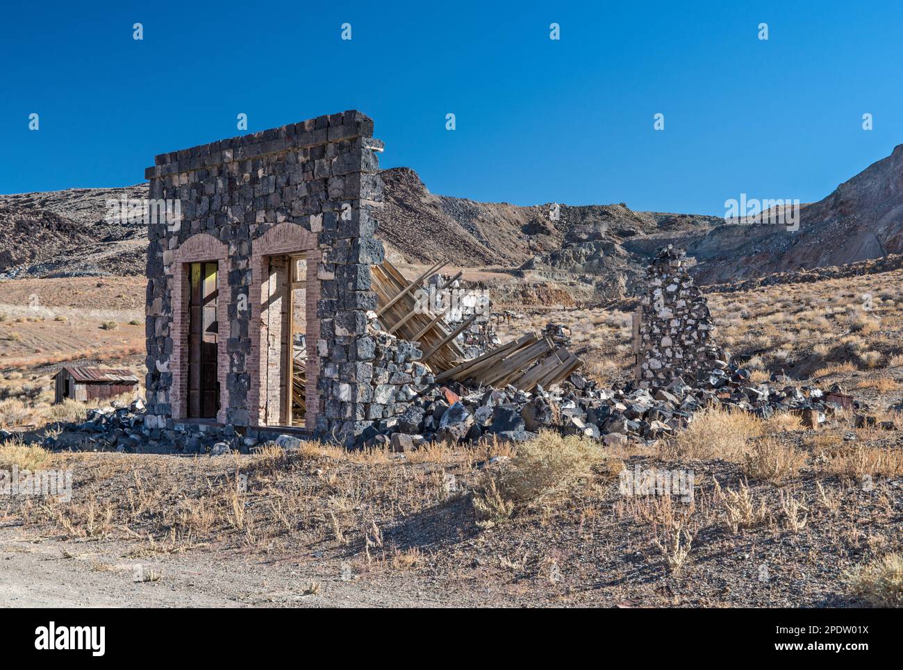 Ruined house at mining ghost town, abandoned in 1930s, of Candelaria ...