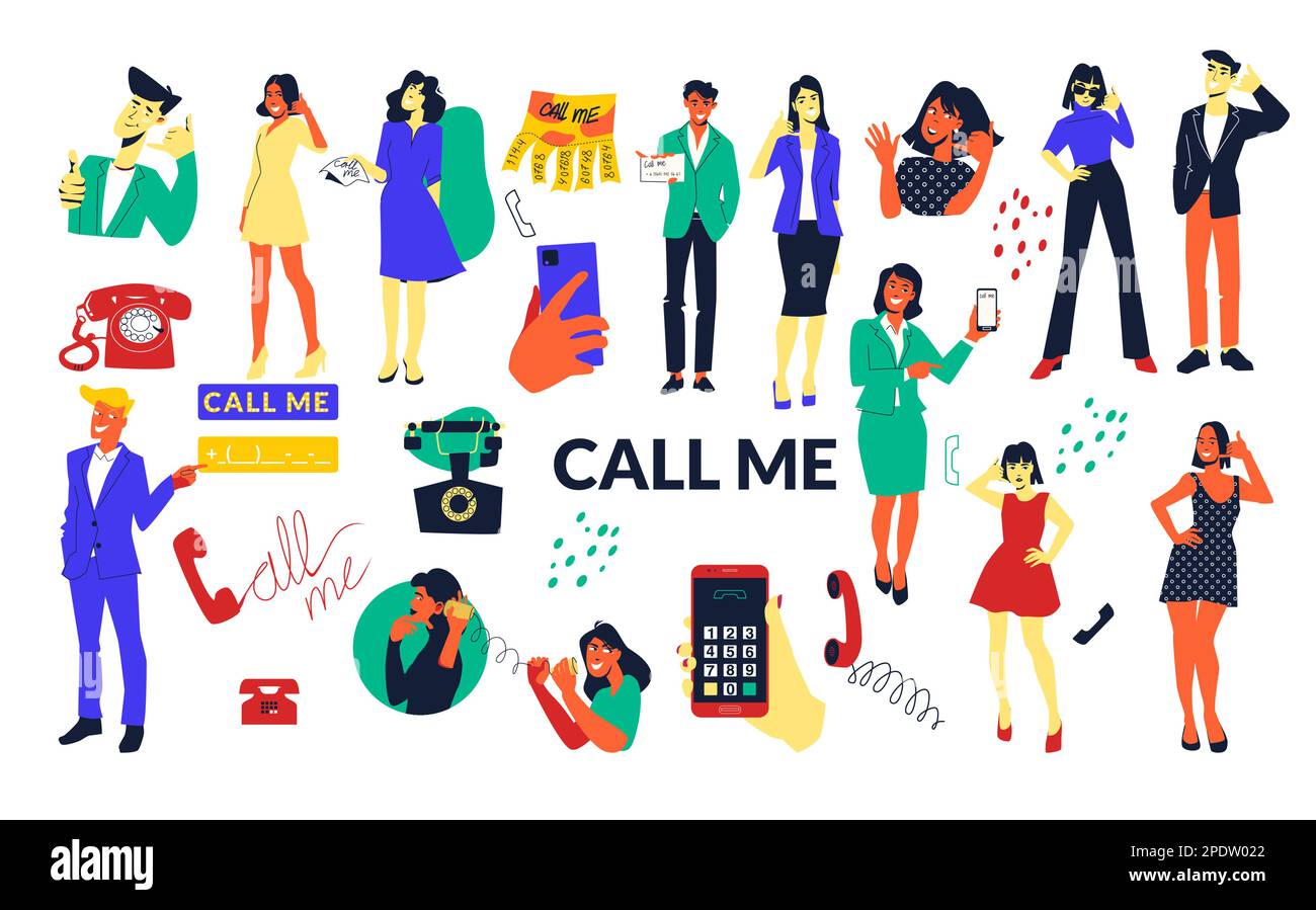 Flat colored call me phone icon set telephones handsets stylishly ...