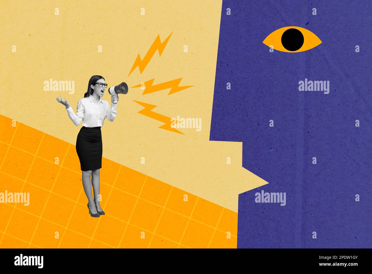 Creative collage photo of young wearing formal uniform lady hold ...