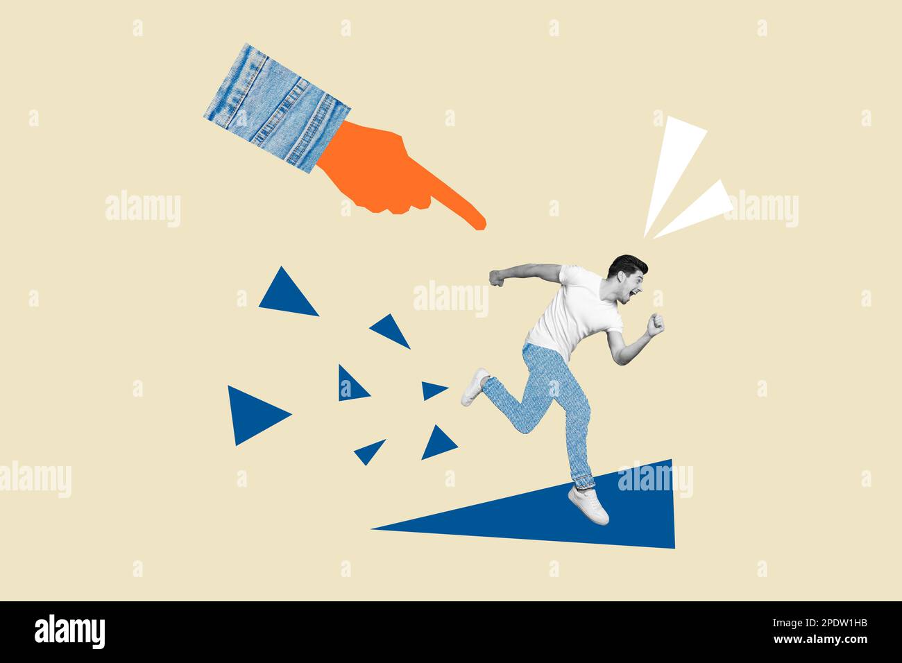 Collage design picture of young overjoyed excited guy running fast away ...