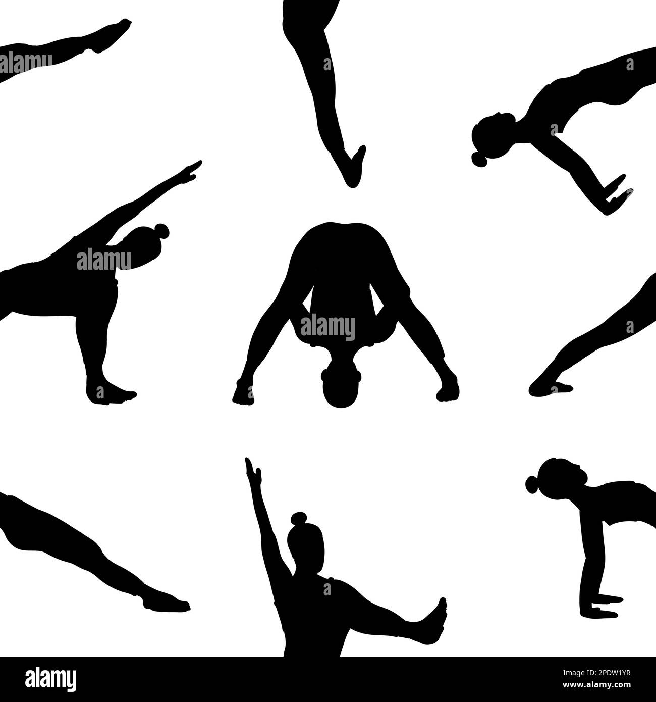 Yoga poses seamless pattern. Black shadow. Female, lady, woman, girl ...