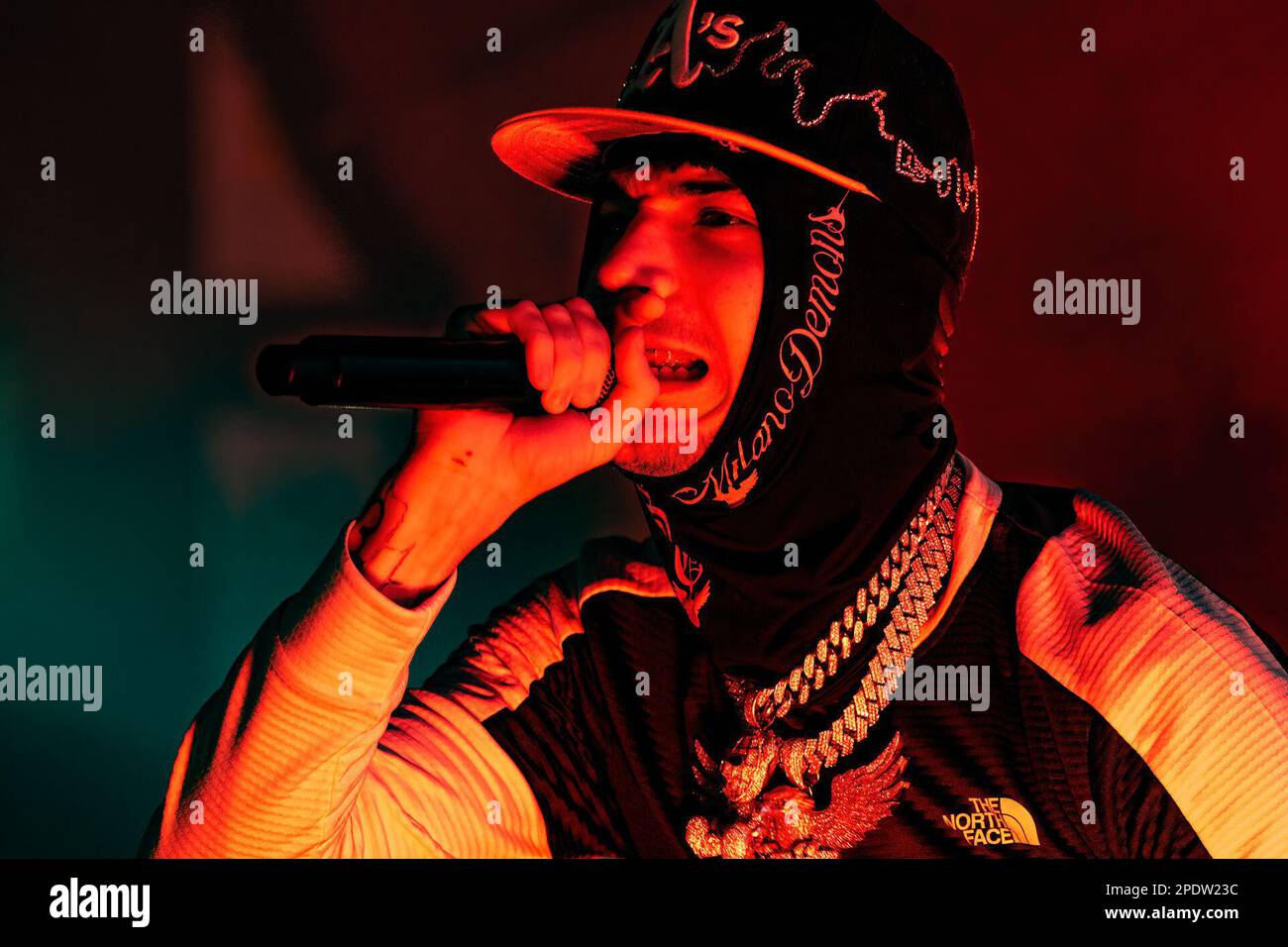 Italian rap/hip hop singer Shiva during the Milano Demons Live Tour ...